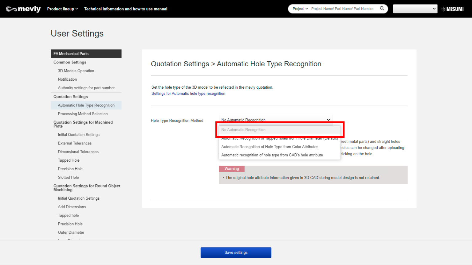 Automatic Hole Type Recognition – meviy Instruction Manuals