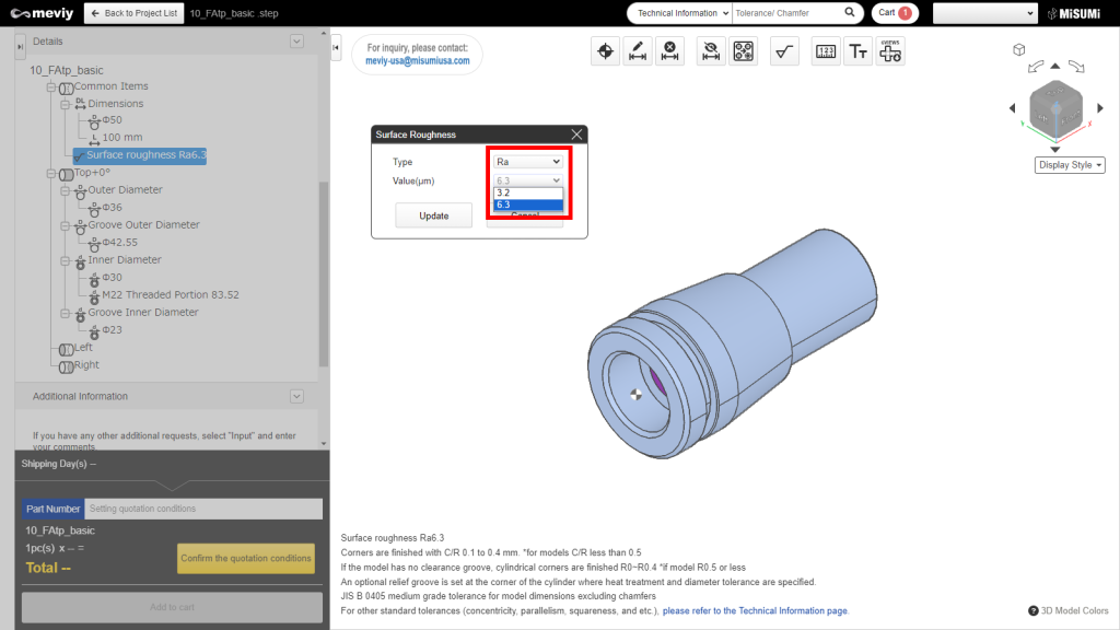 Setting Surface Roughness of unspecified area – meviy USA Instruction ...